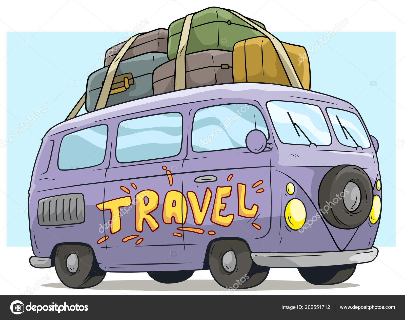 Cartoon cute violet retro van bus with luggage Stock Vector Image by ...
