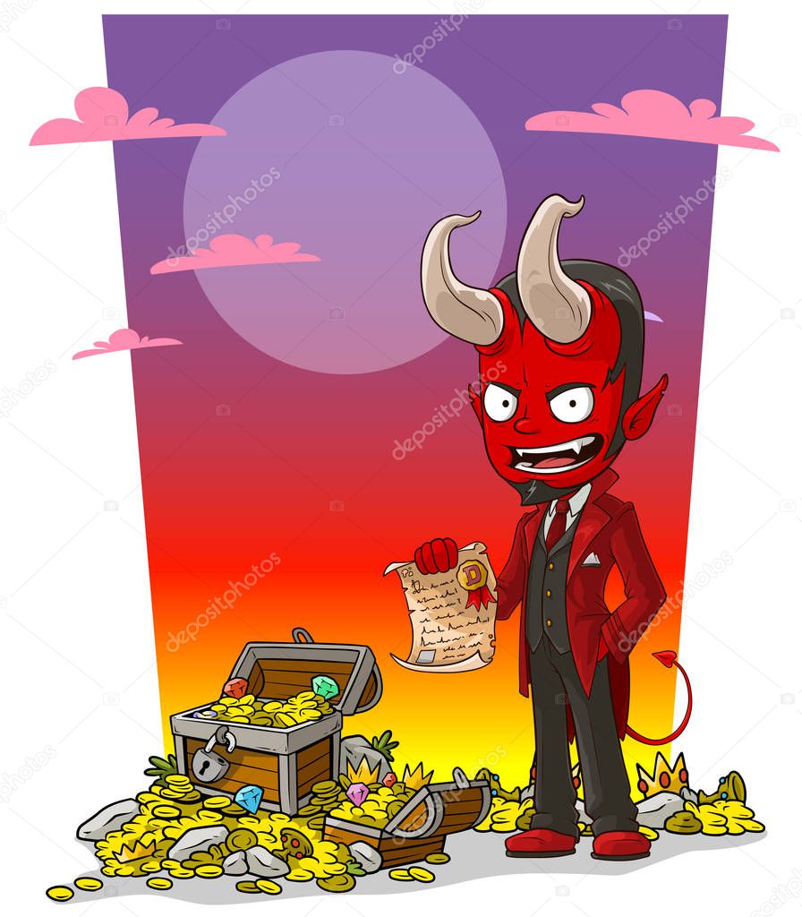 Dibujos Animados Astutamente Malvado Personaje Diablo Rojo Con Contrato ...