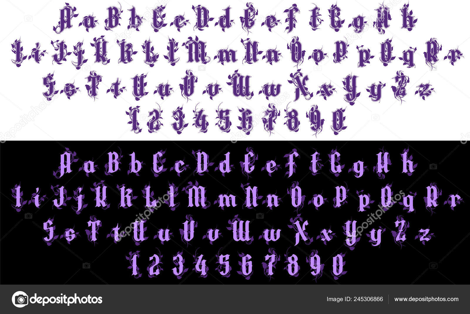 Handrawn violet gothic rose alphabet font Stock Vector by ©GB_Art 245306866