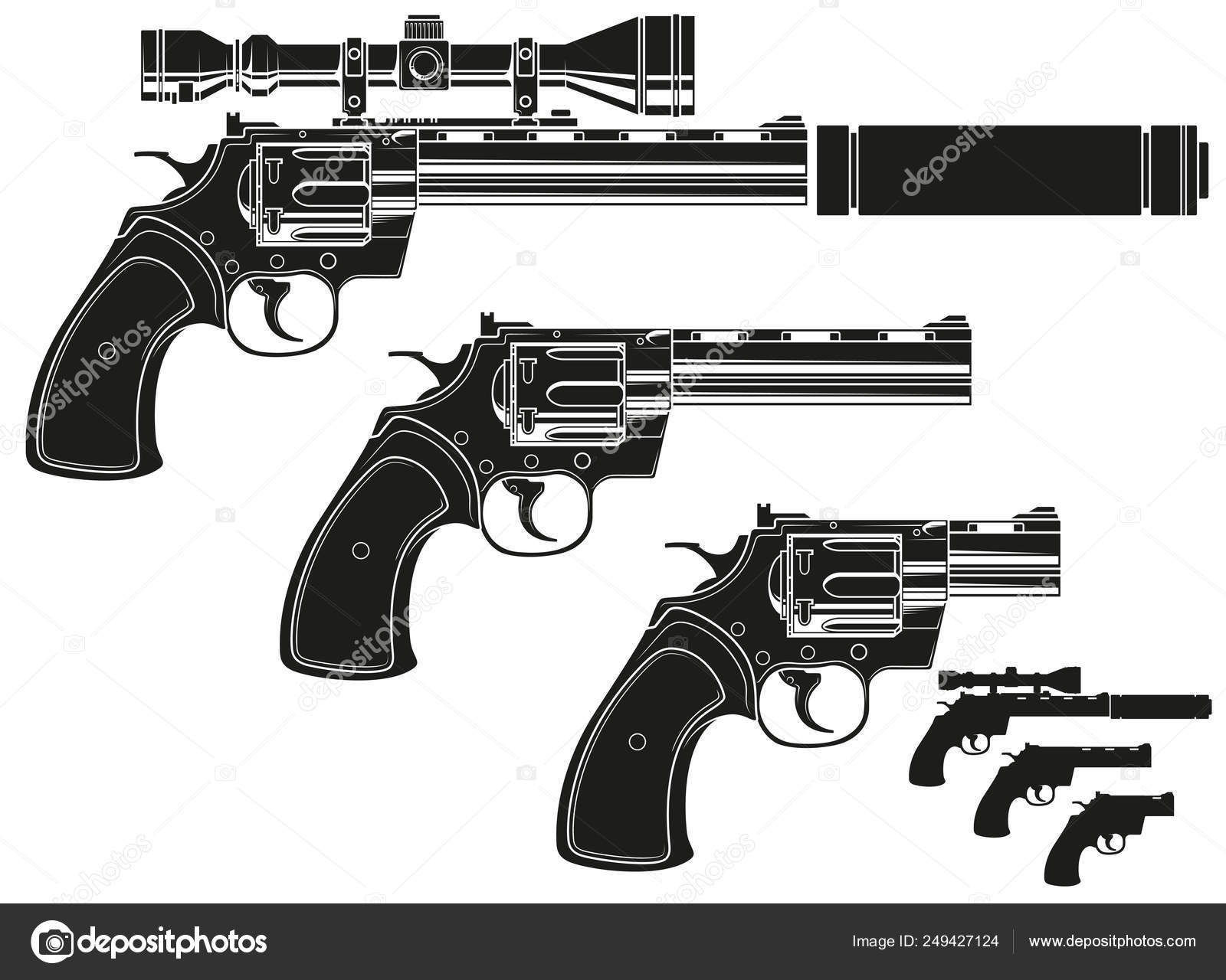 Graphic silhouette revolver with optical sight Stock Vector Image by ...