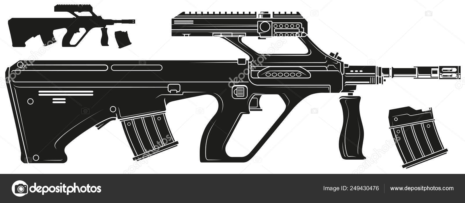 Graphic silhouette modern automatic bullpup rifle Stock Vector Image by ...