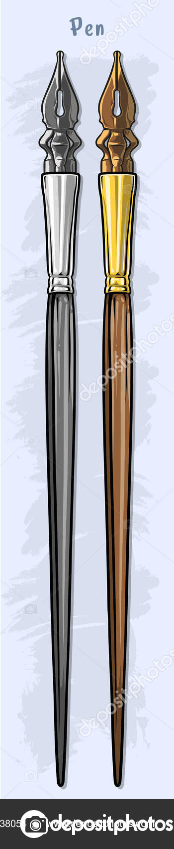 Cartoon metal color antique ink pen vector set Stock Vector Image by ...