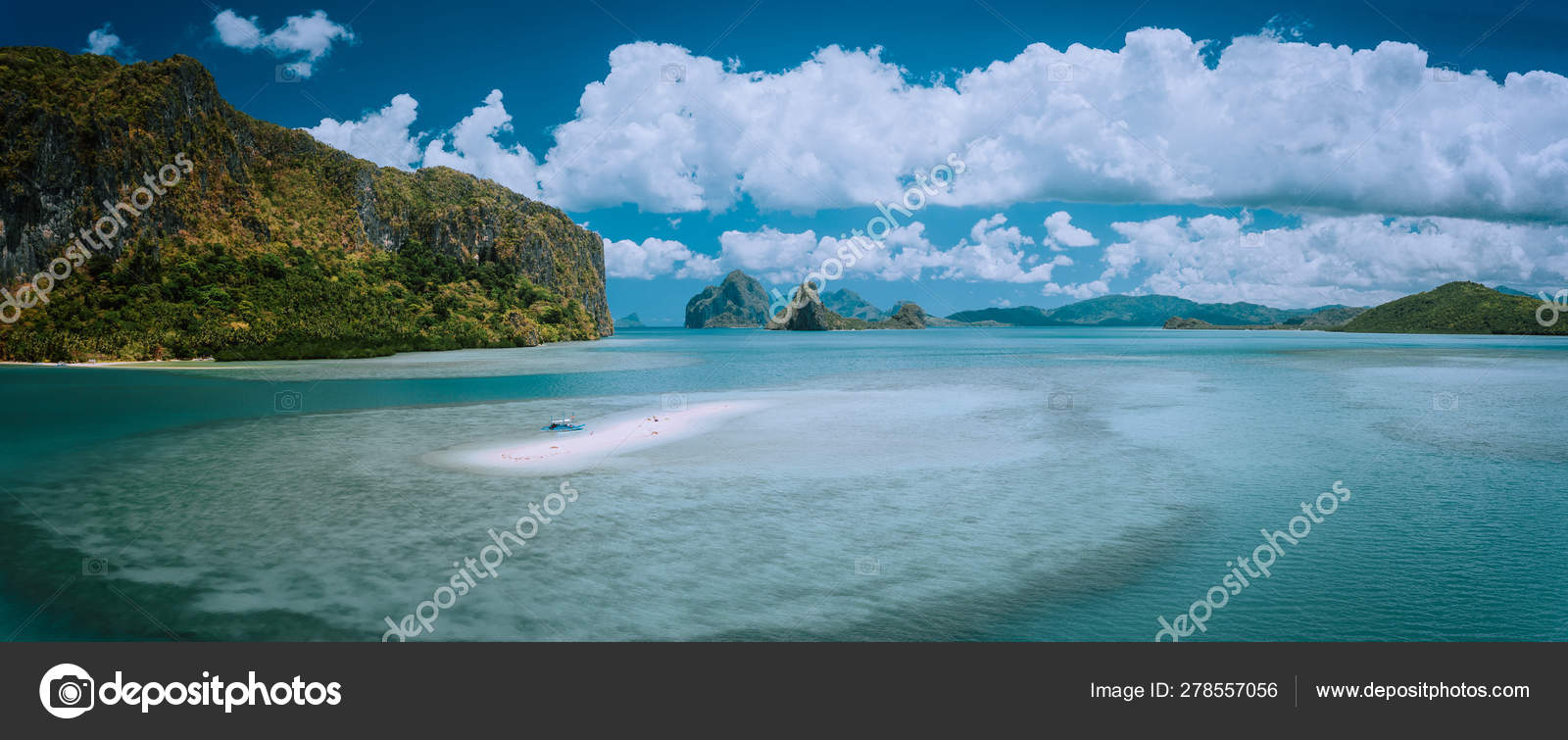 Palawan, Philippines. Aerial panoramic scenic picture of sandbar with ...