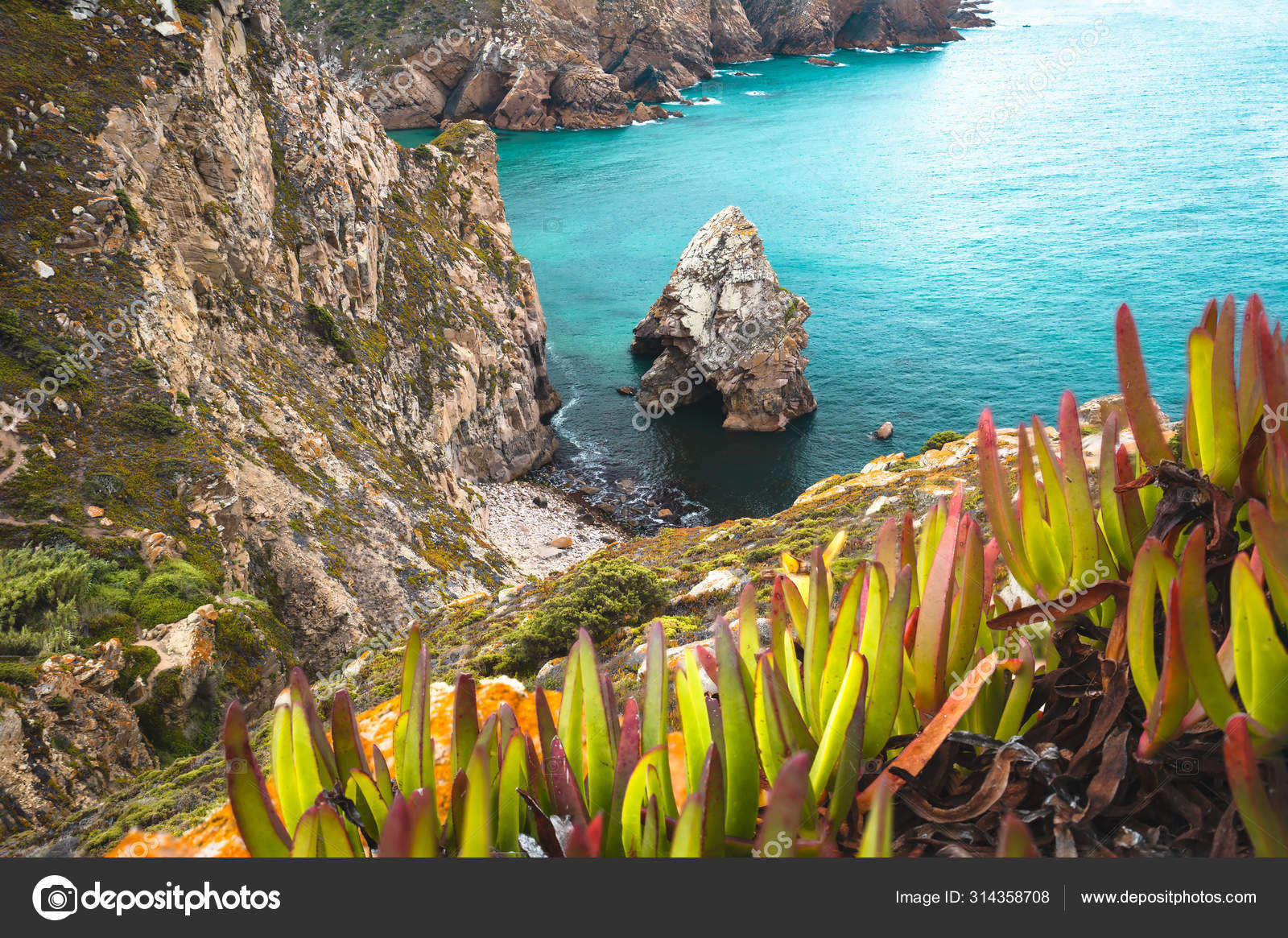 Cabo da Roca is the extreme point of Europe. Hidden beach with Rock ...