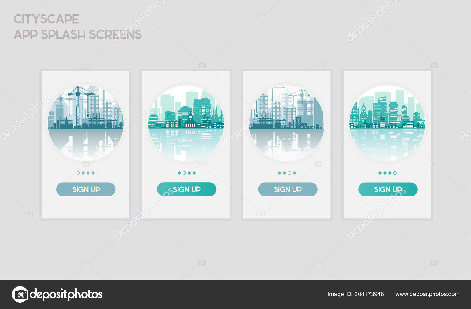 Flat Design Responsive Mobile App Splash Screens Template Trendy City ...