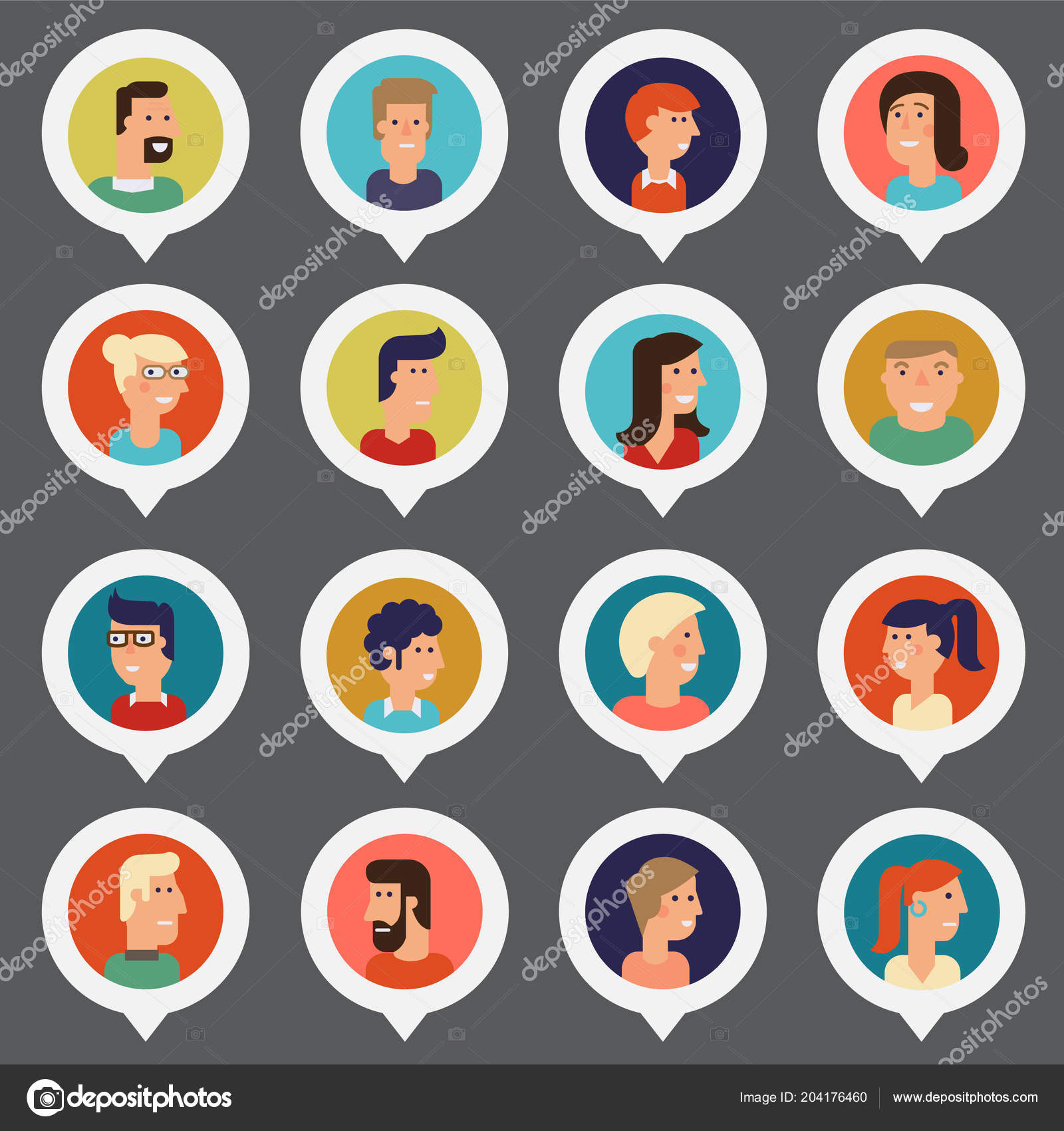 Vector Set Material Cartoon Avatars Characters Web Stock Vector Image ...