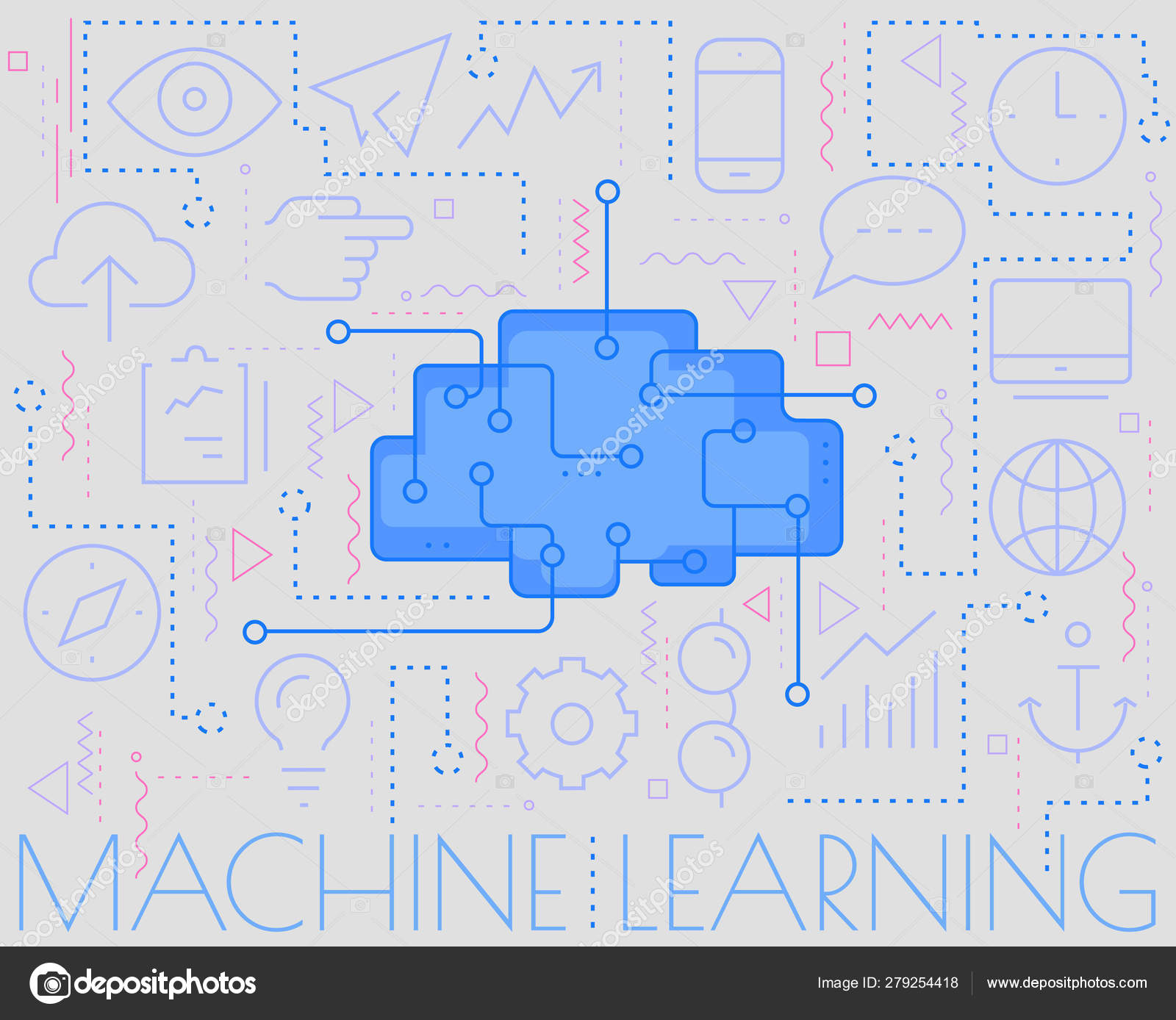 Machine learning concept. Trendy linear vector illustration Stock Vector by ©-izabell- 279254418