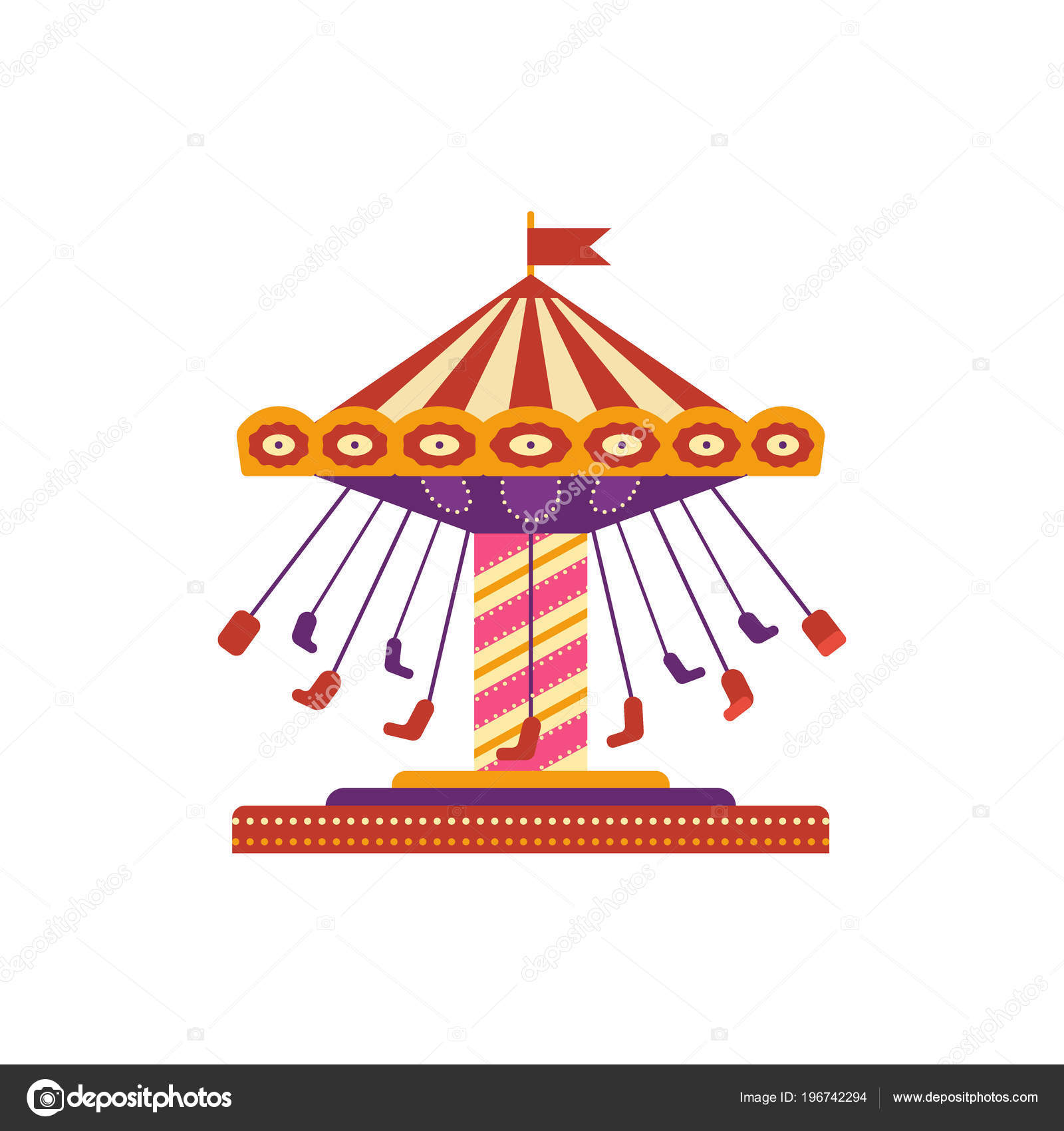 Colorful swing ride, amusement park element in flat style isolated on ...