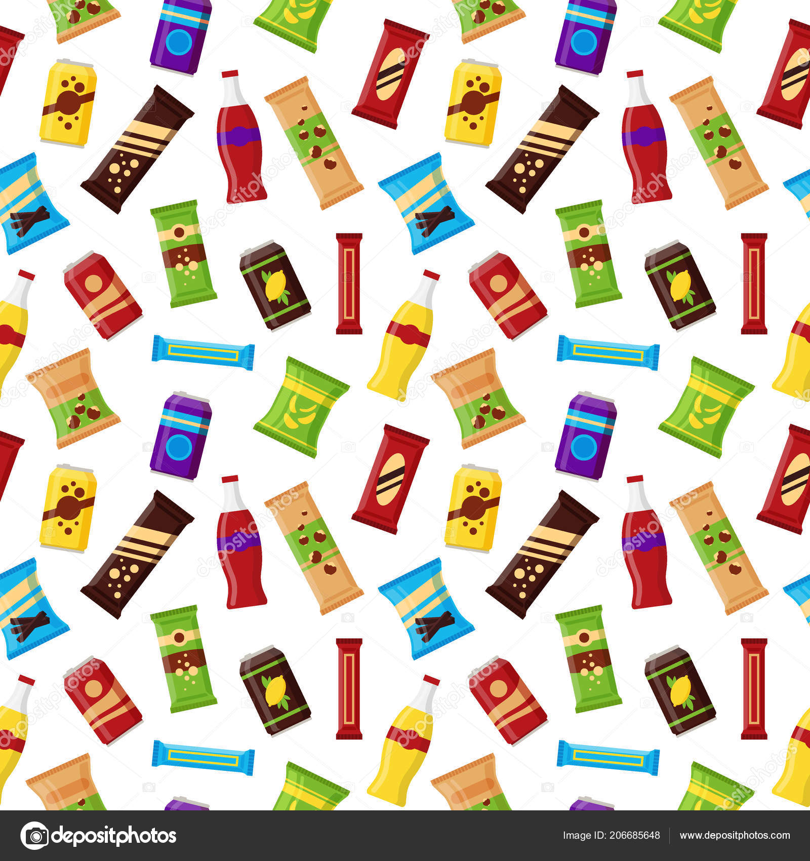 Seamless pattern snack product for vending machine. Fast food snacks ...