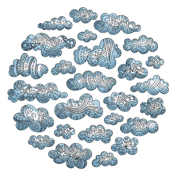 Vintage Engraved Clouds Vector Set Hand Drawn Doodle White Detailed ...