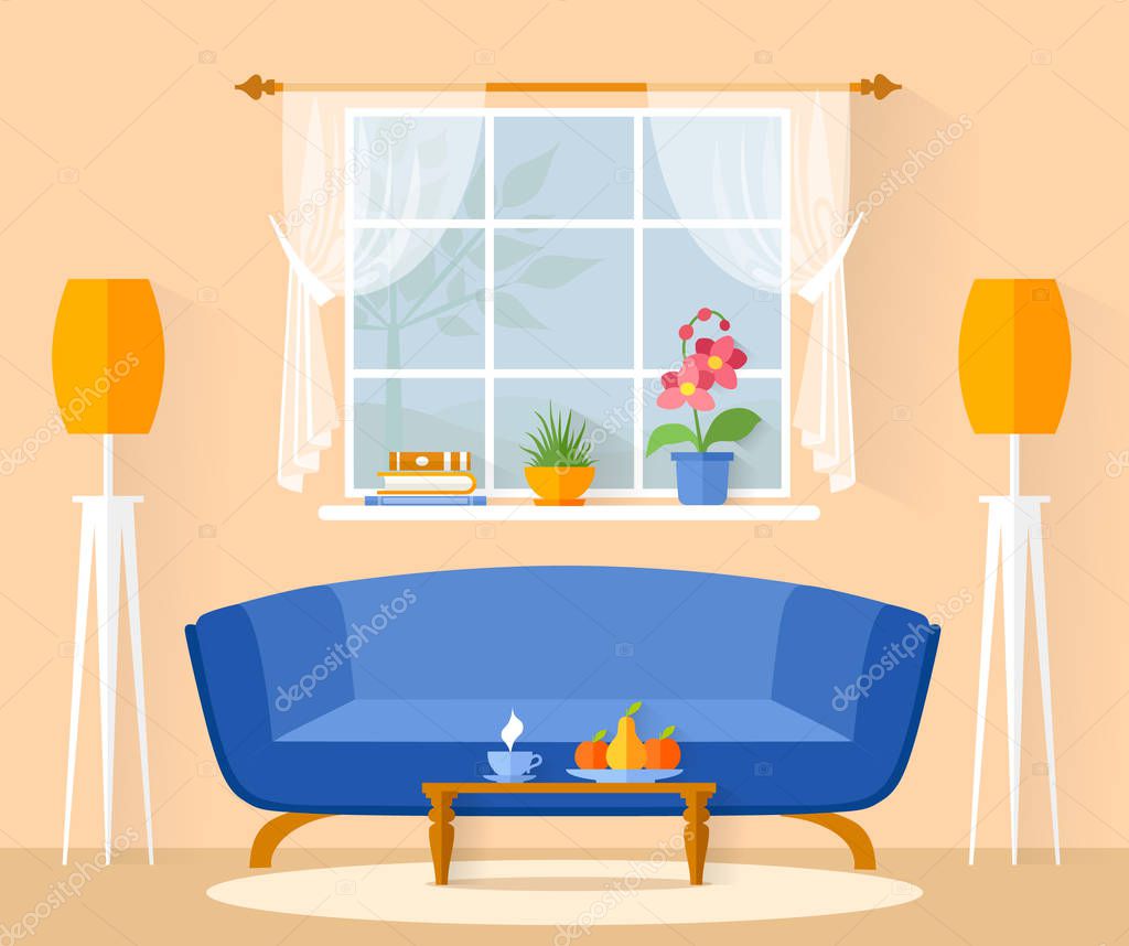 Sal n de dise o interior en estilo plano. Vector. 2024