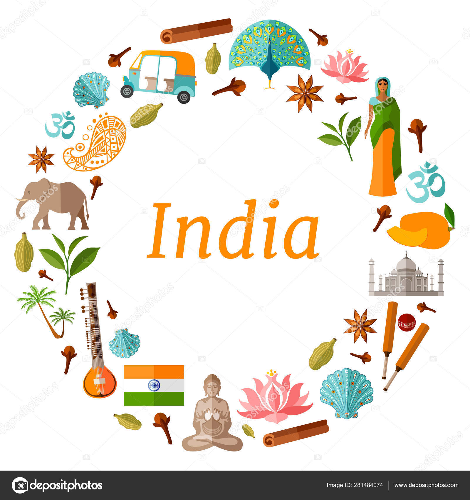 Vector wreath of symbols of India. Vector illustration. Frame. Stock ...