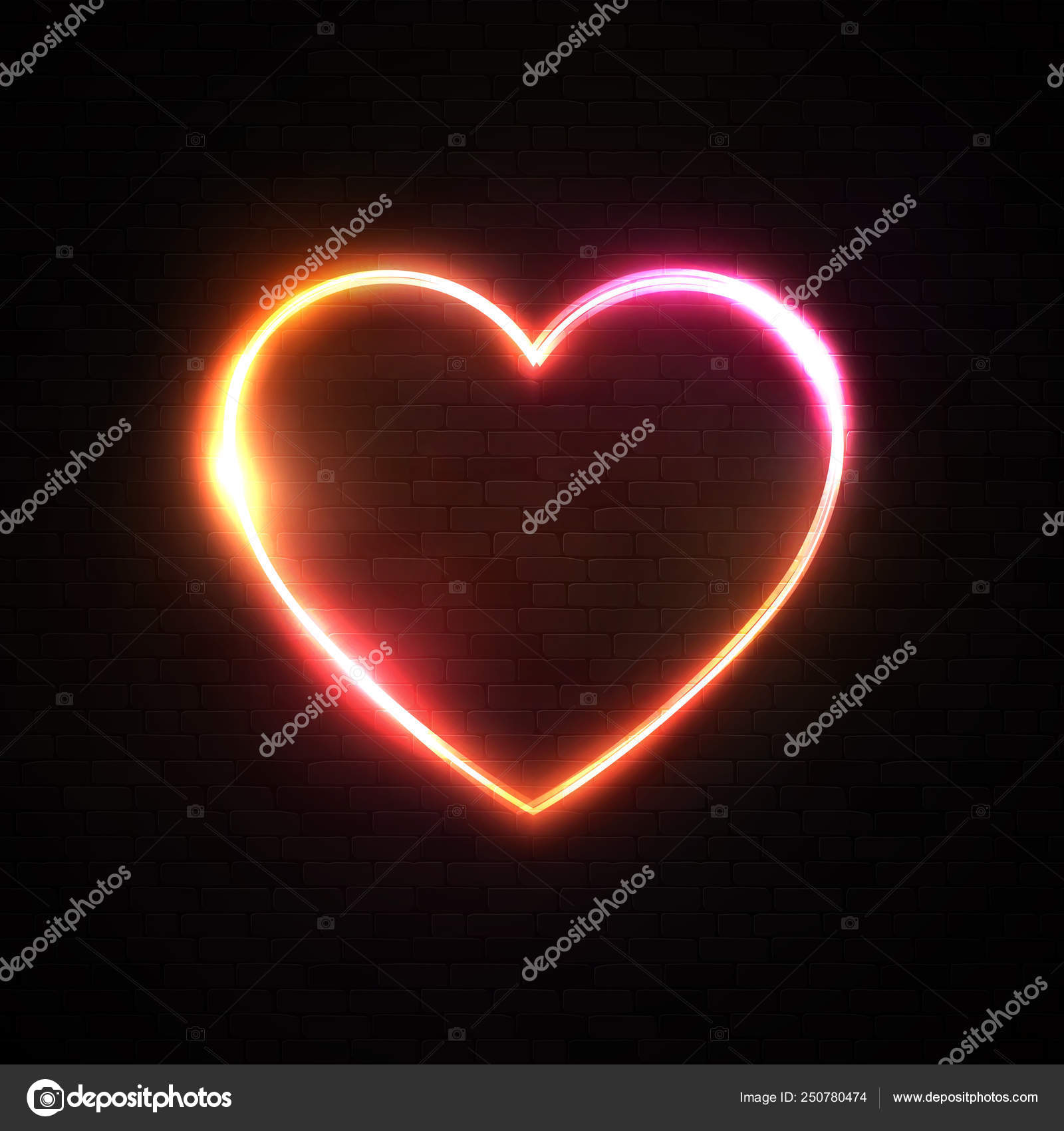 Neon 80s style hearts background. Bright electric led lamp technology ...