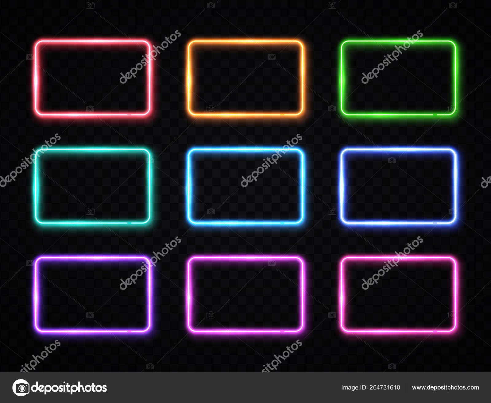 Colorful neon square signs set. Glowing color rectangles collection on ...