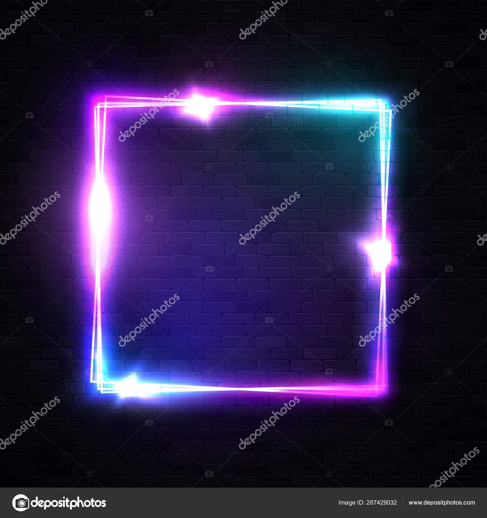 Realistic 3d square shape neon sign for decoration, covering on black ...
