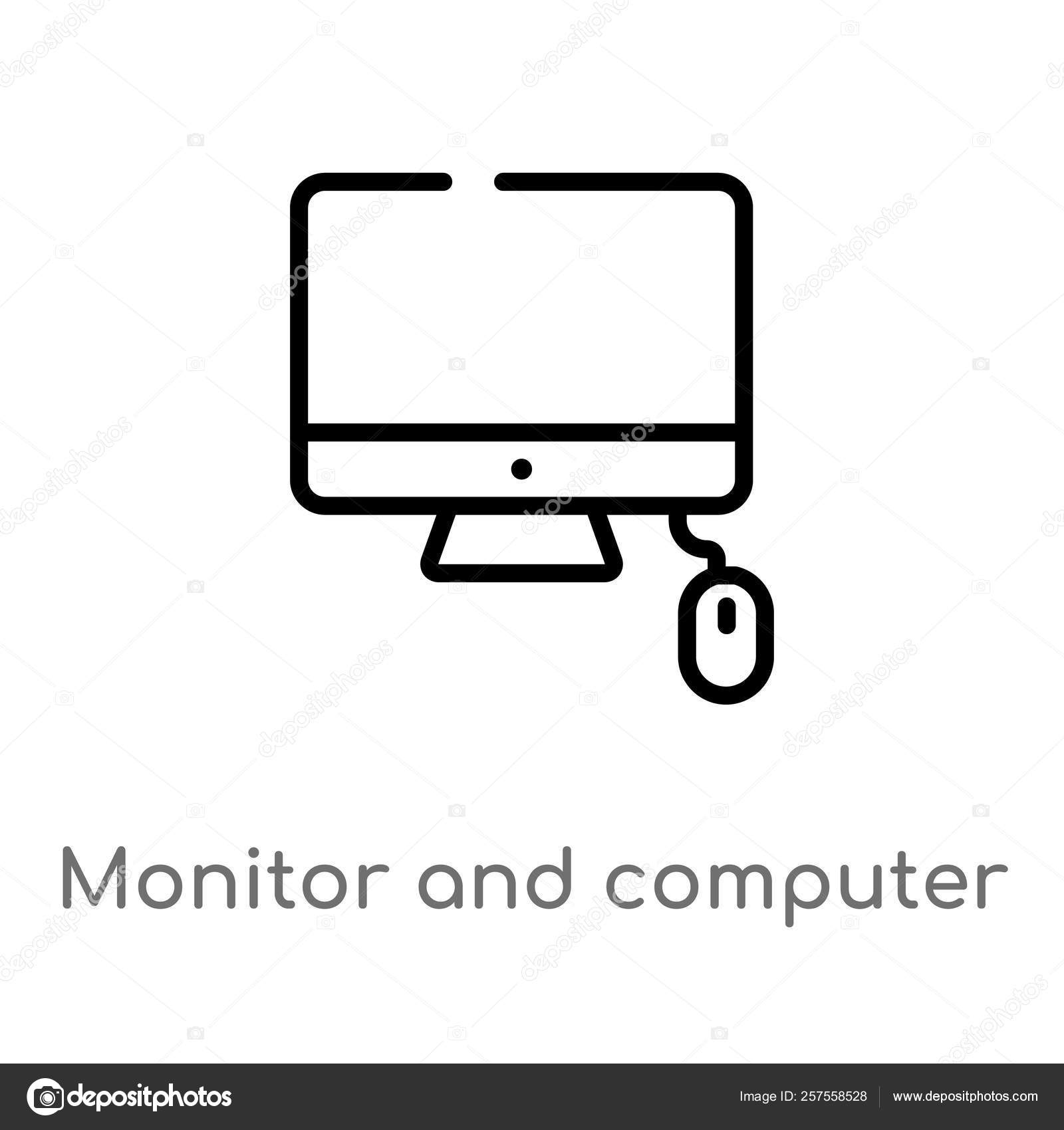 Outline Monitor Computer Mouse Vector Icon Isolated Black Simple Line Stock Vector Image by ...