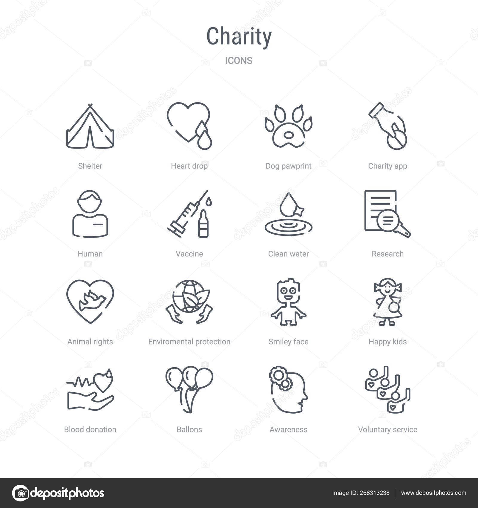 Set of 16 charity concept vector line icons such as voluntary se Stock ...
