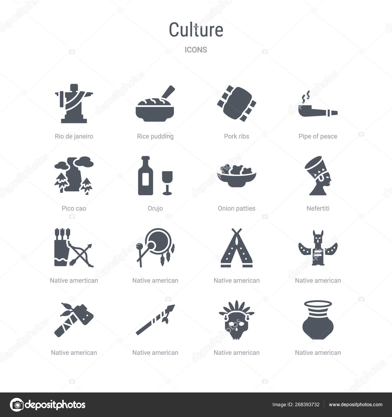 Set of 16 vector icons such as native american pot, native ameri Stock ...