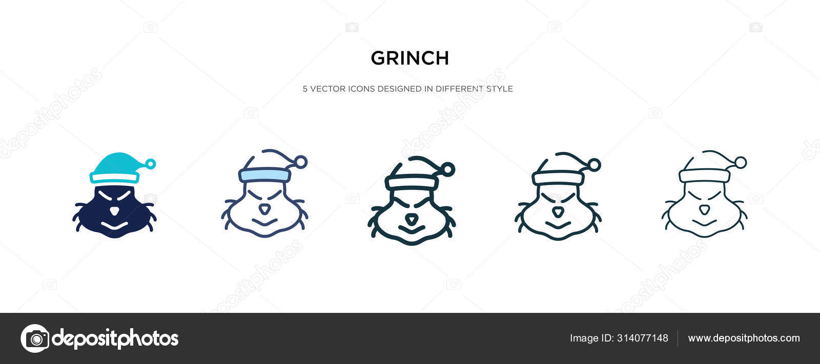 Grinch icon in different style vector illustration. two colored Stock ...