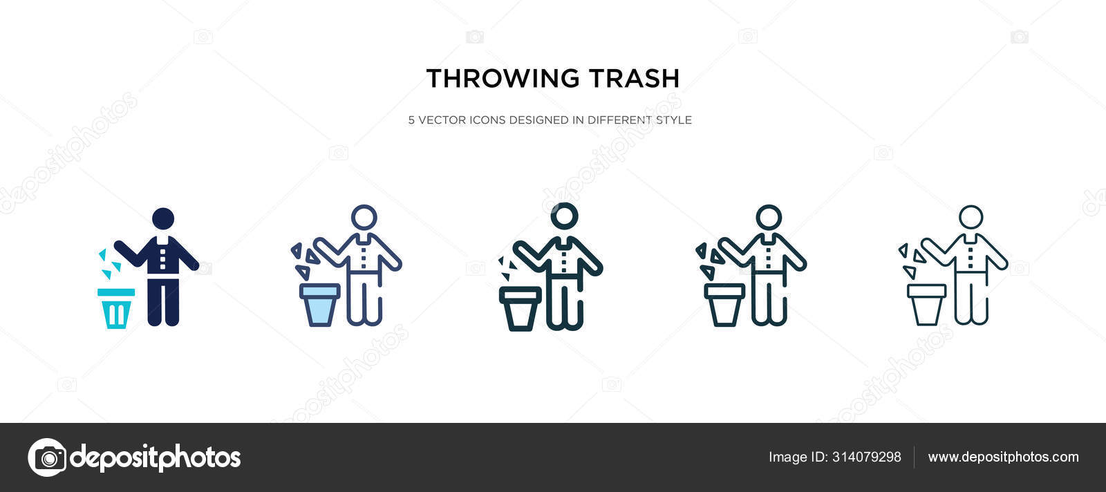 Throwing trash icon in different style vector illustration. two Stock ...