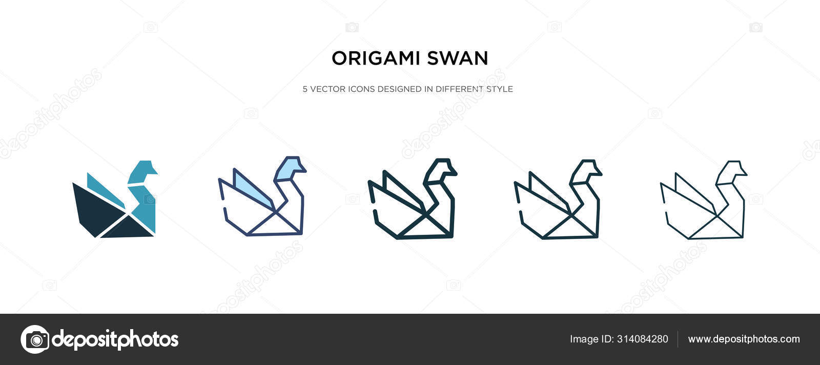 Origami swan icon in different style vector illustration. two co ...
