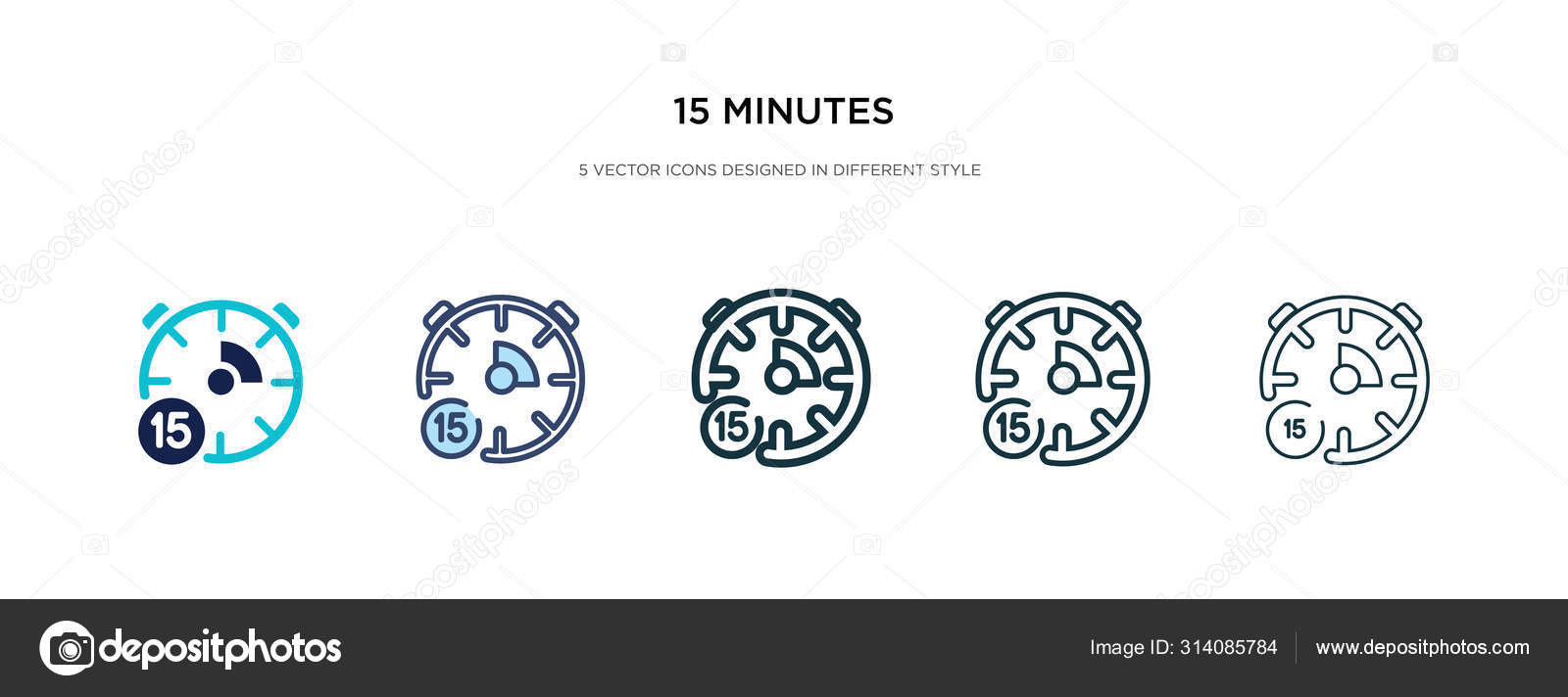 15 minutes icon in different style vector illustration. two colo Stock ...