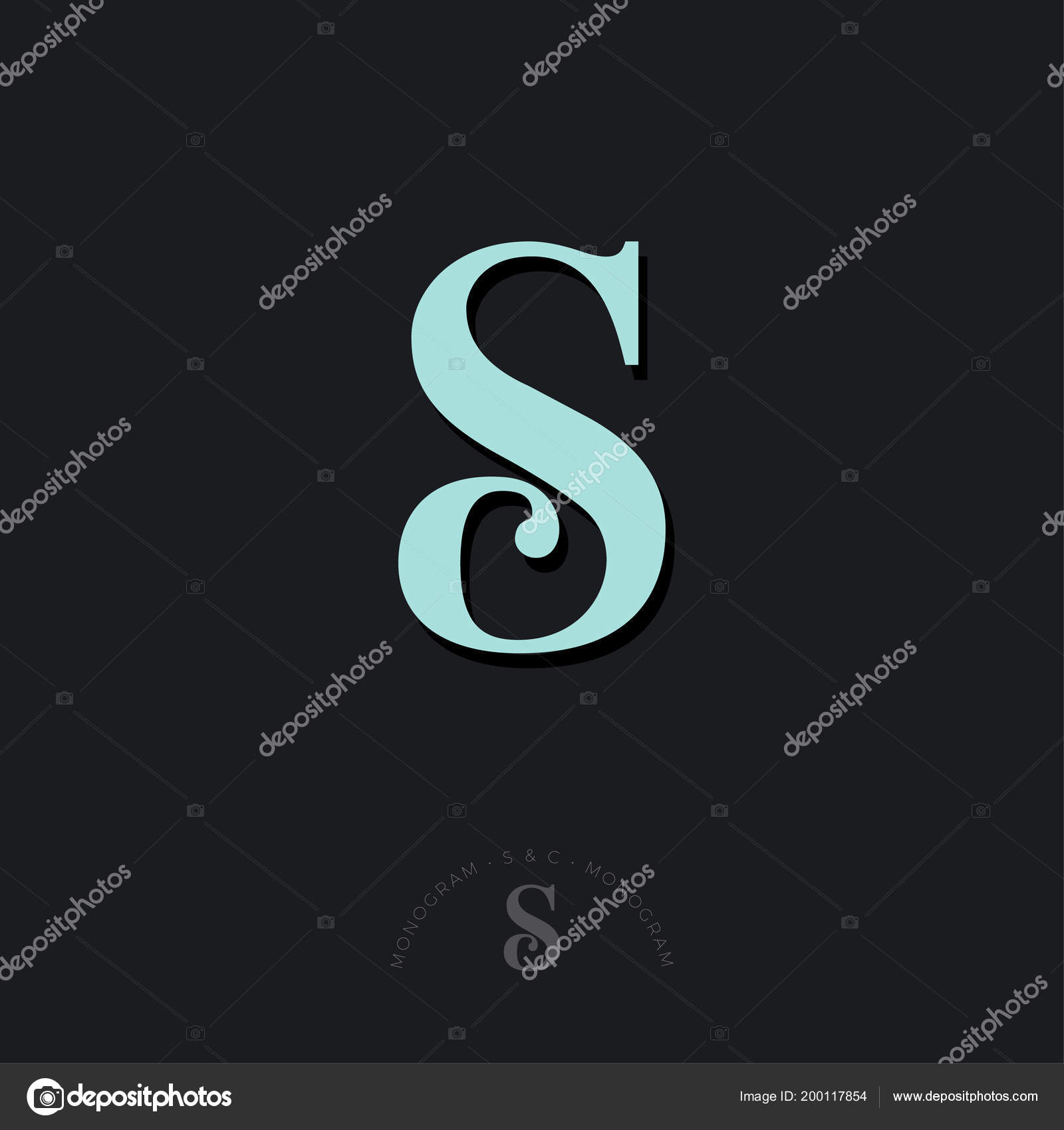 Combined Letters Initial Beautiful Letters Classic Style Monochrome ...