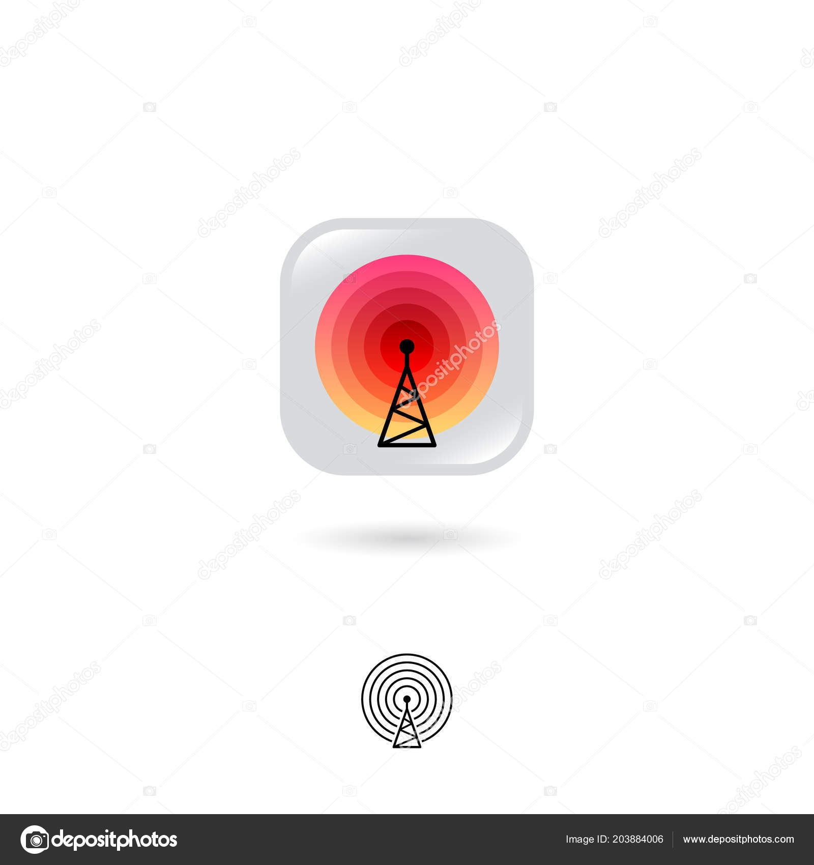 Radio Tower Icon Wireless Technology Internet Emblem Rounded Square ...
