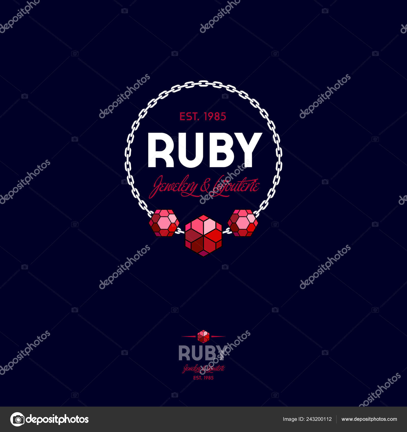 Logo Rubí Cristales Rojos Cadena Con Letras Emblema Joyería Premium ...