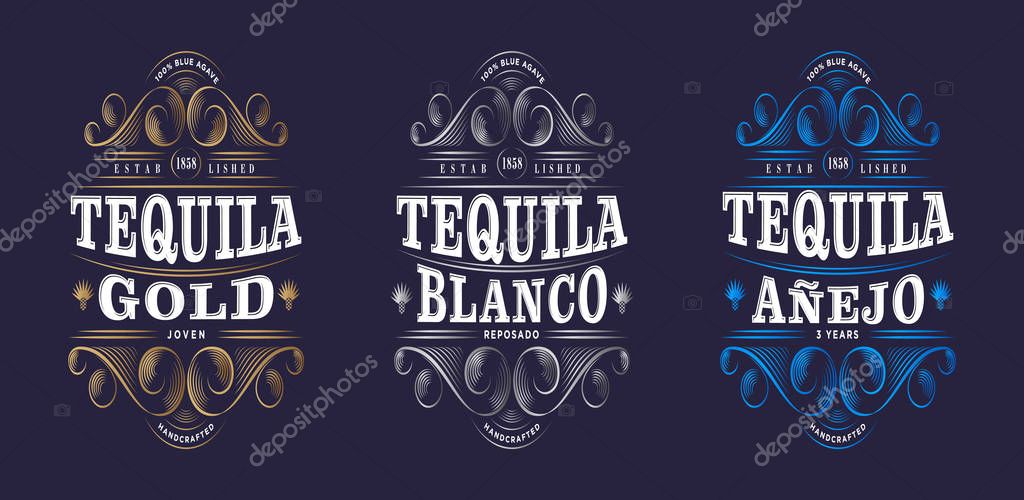 Tres etiquetas de tequila. Tequila Premium Packaging Design. Letras ...