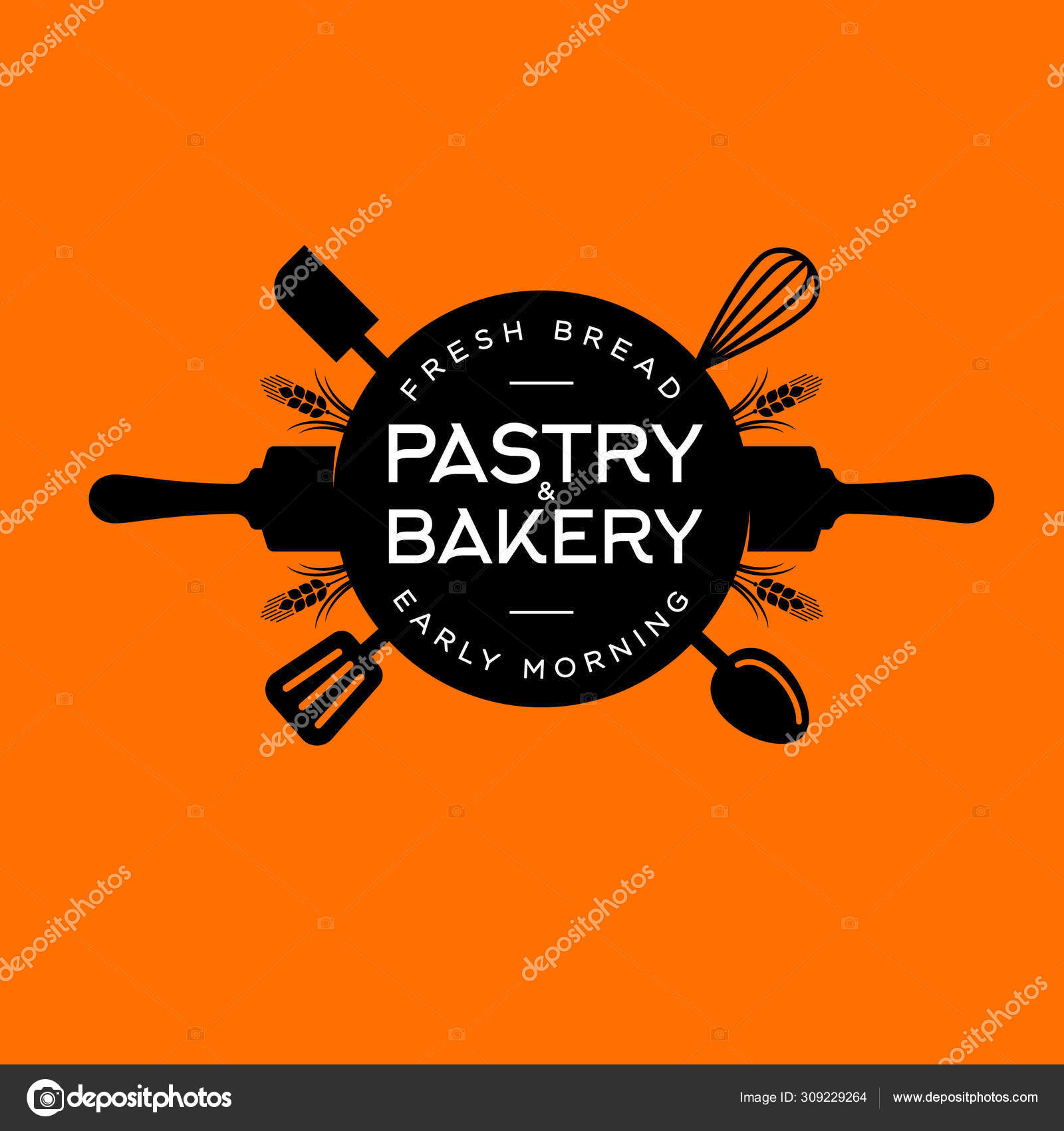 Bakery Pastry Logo Letters Circle Utensils Kitchen Spatula Rolling Pin ...