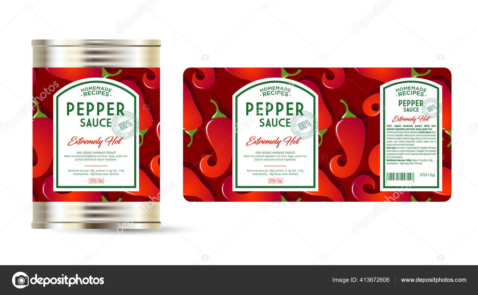 Pepper Sauce Extreme Hot Label Packaging Can Label Text Frames Stock ...