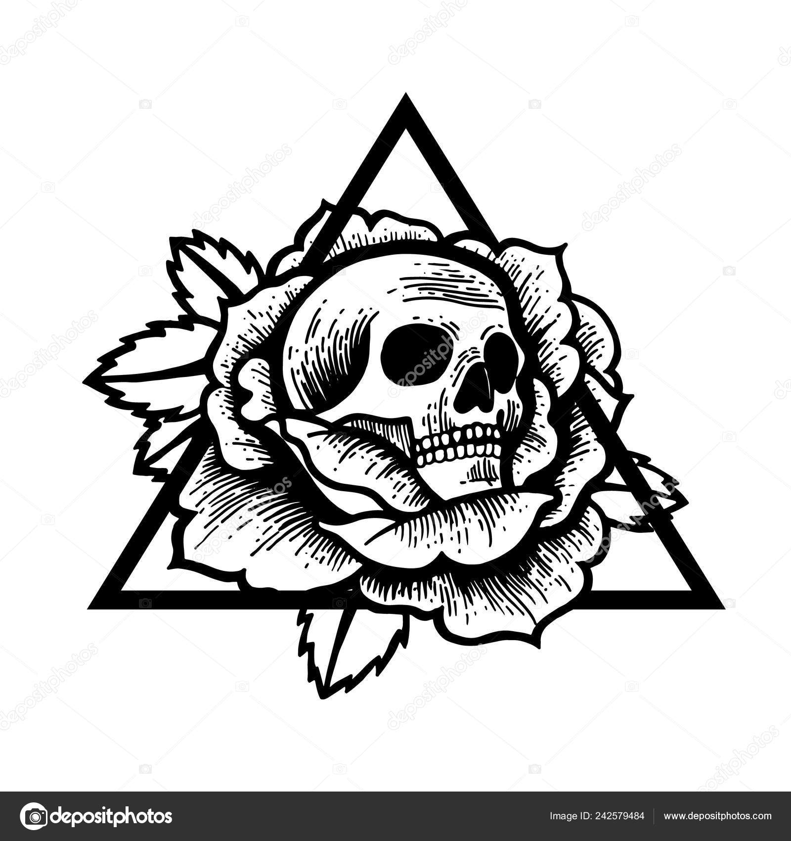 Tatuaggio Tradizionale Con Rosa E Teschio SVG, Vettoriale Teschio