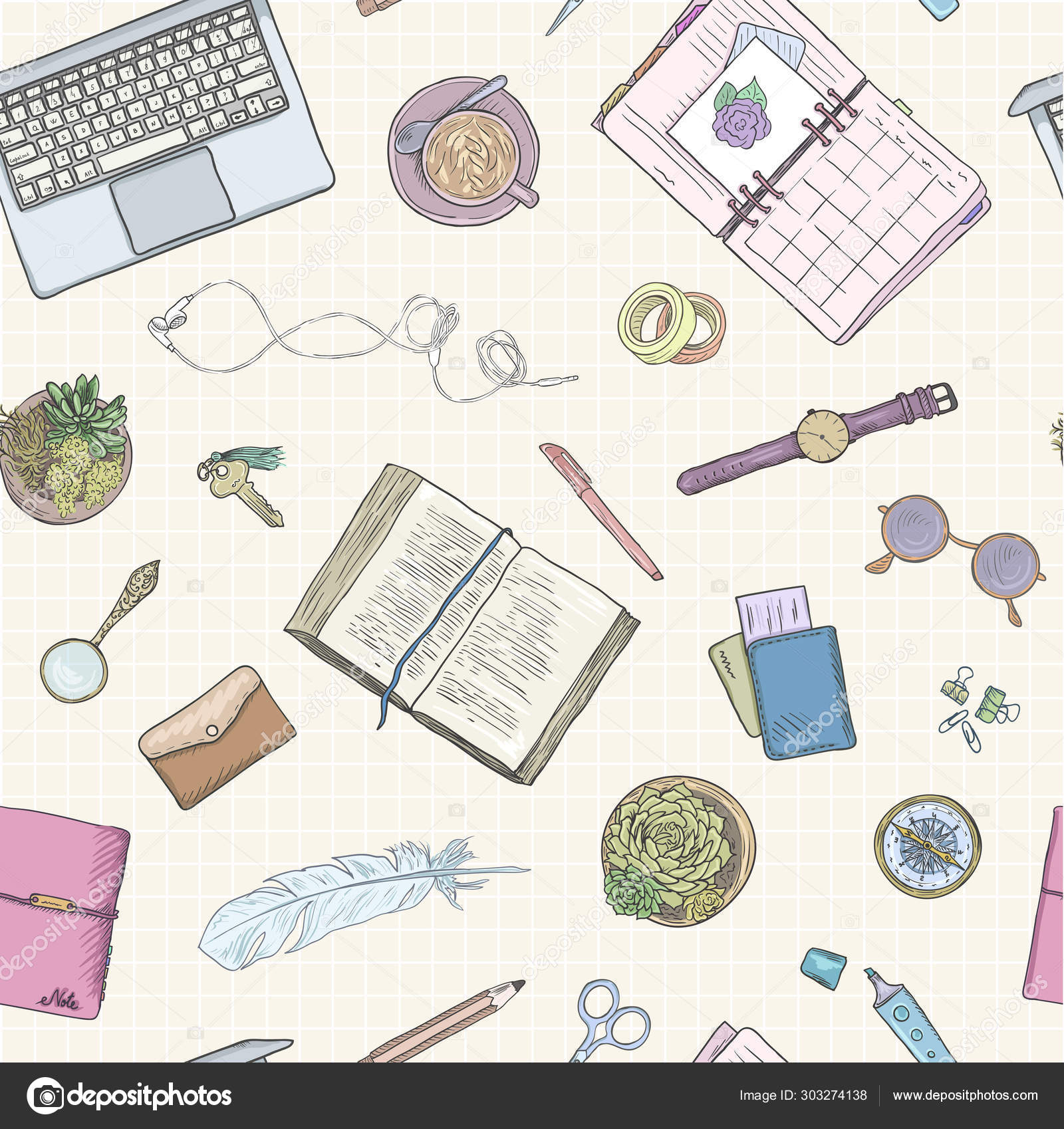 Work notes, background studying, creative lifestyle, planning. Seamless ...