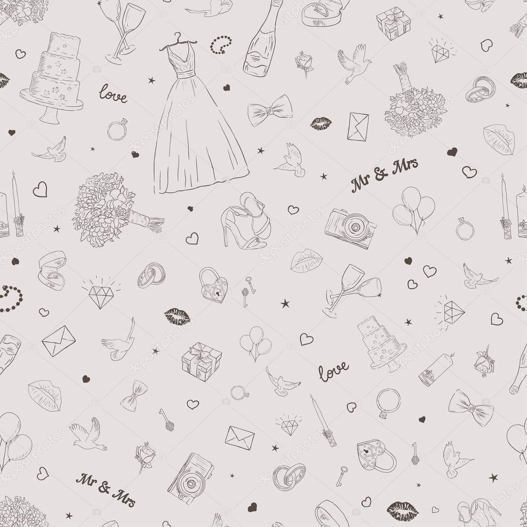 Patrón sin costuras con iconos de boda. Boda, matrimonio, novia. Fondo ...