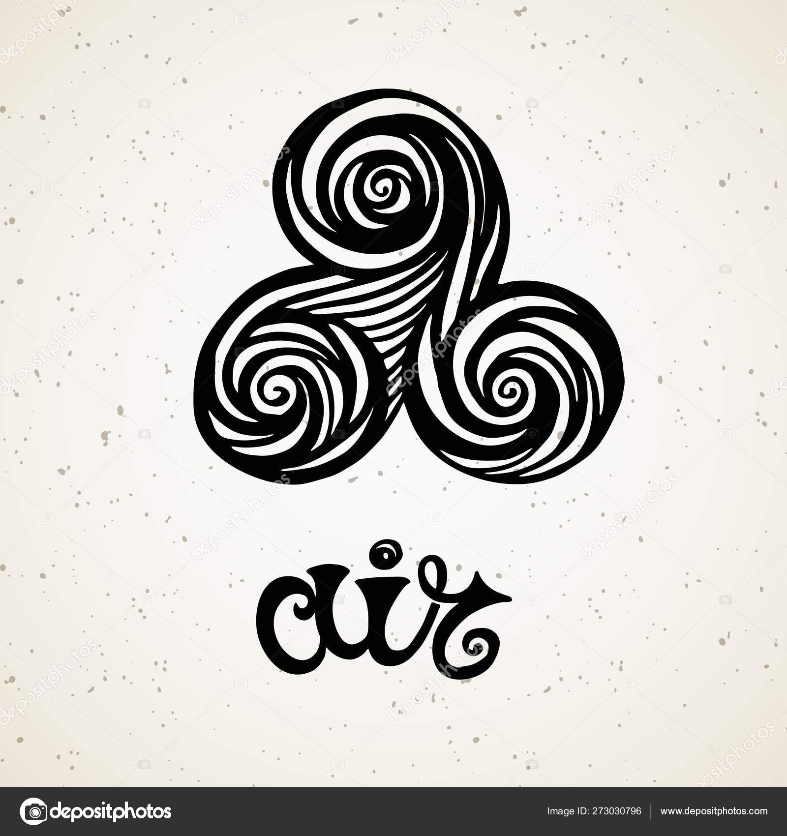 Beautiful line art filigree symbol of element. Black sign on vintage ...