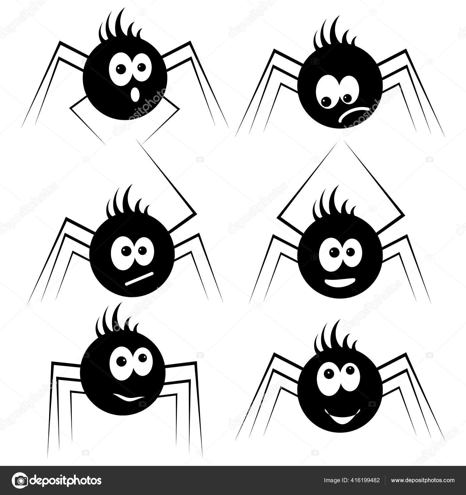 Set Spider Emoticons Icons Emotions Funny Faces Isolated Illustration ...