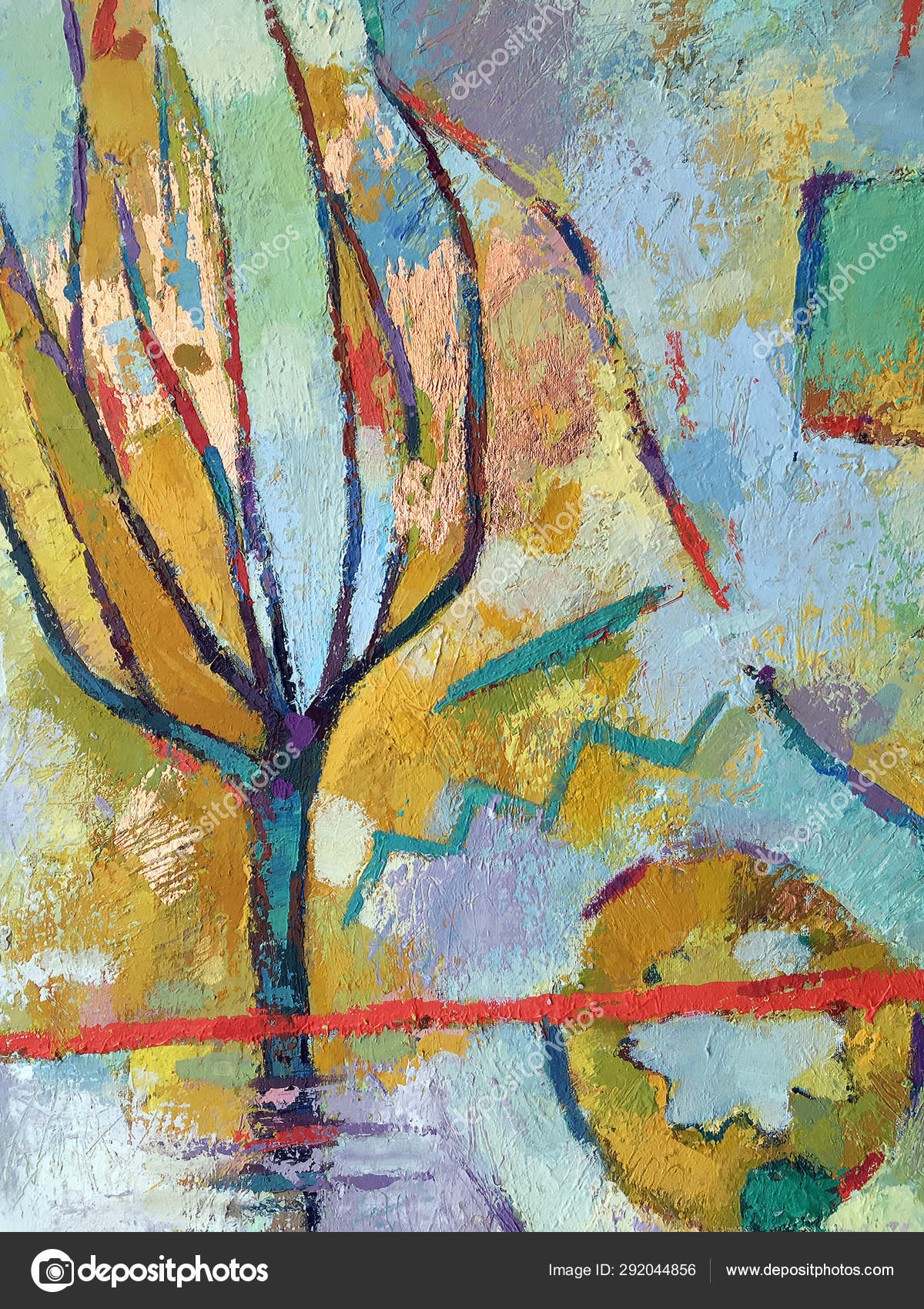 Vivid Abstract Minimalistic Painting Background Brunches Tree Artwork ...