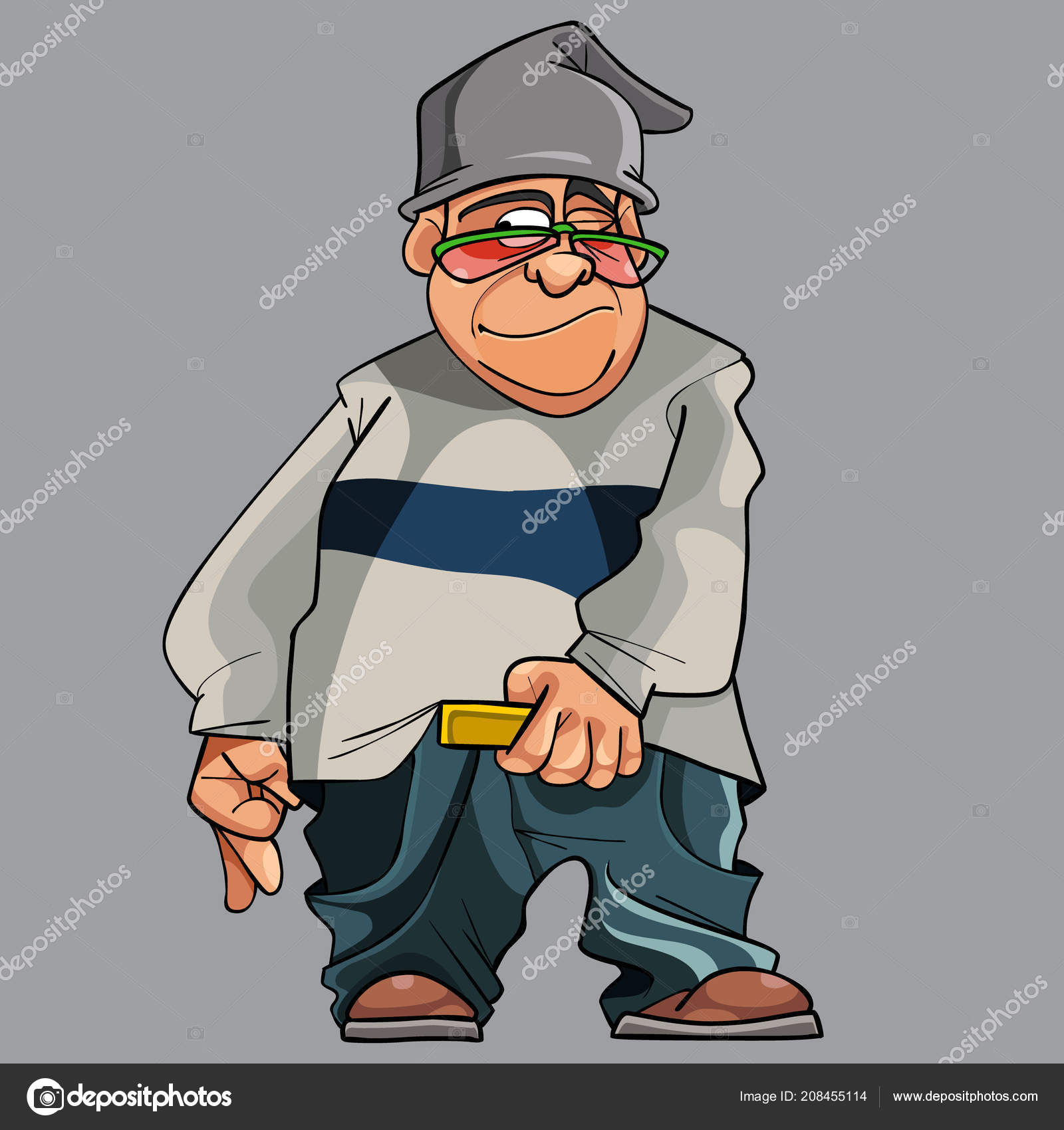 Cartoon Funny Man Rapper Hat Glasses Stock Vector by ©Westamult 208455114