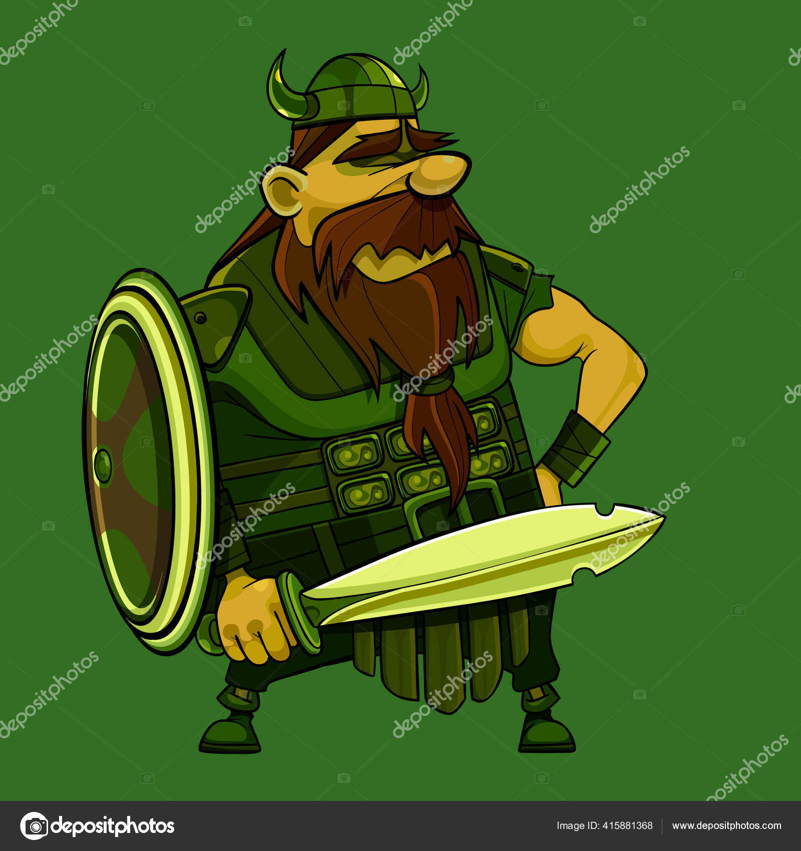 Divertido Guerrero Vikingo Barbudo Medieval Dibujos Animados Casco Con Cuernos Vector de stock ...