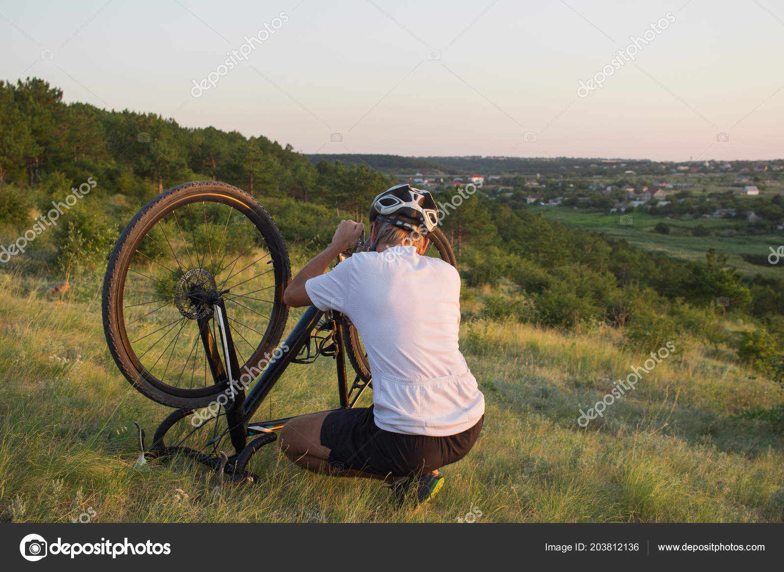 Bicycle Racer Helmet Riding Alone Country Roads Summer Time Stock Photo ...