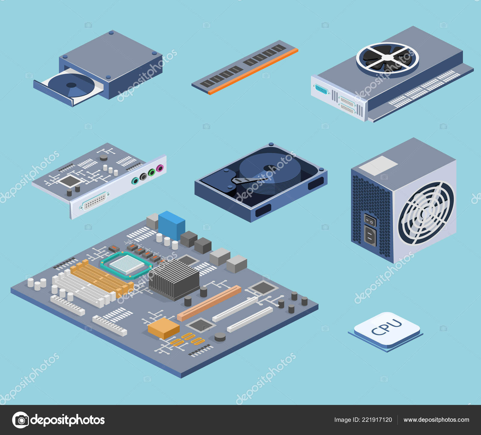 Isometric Flat Illustration Computer Chip Technology Processor Circuit ...