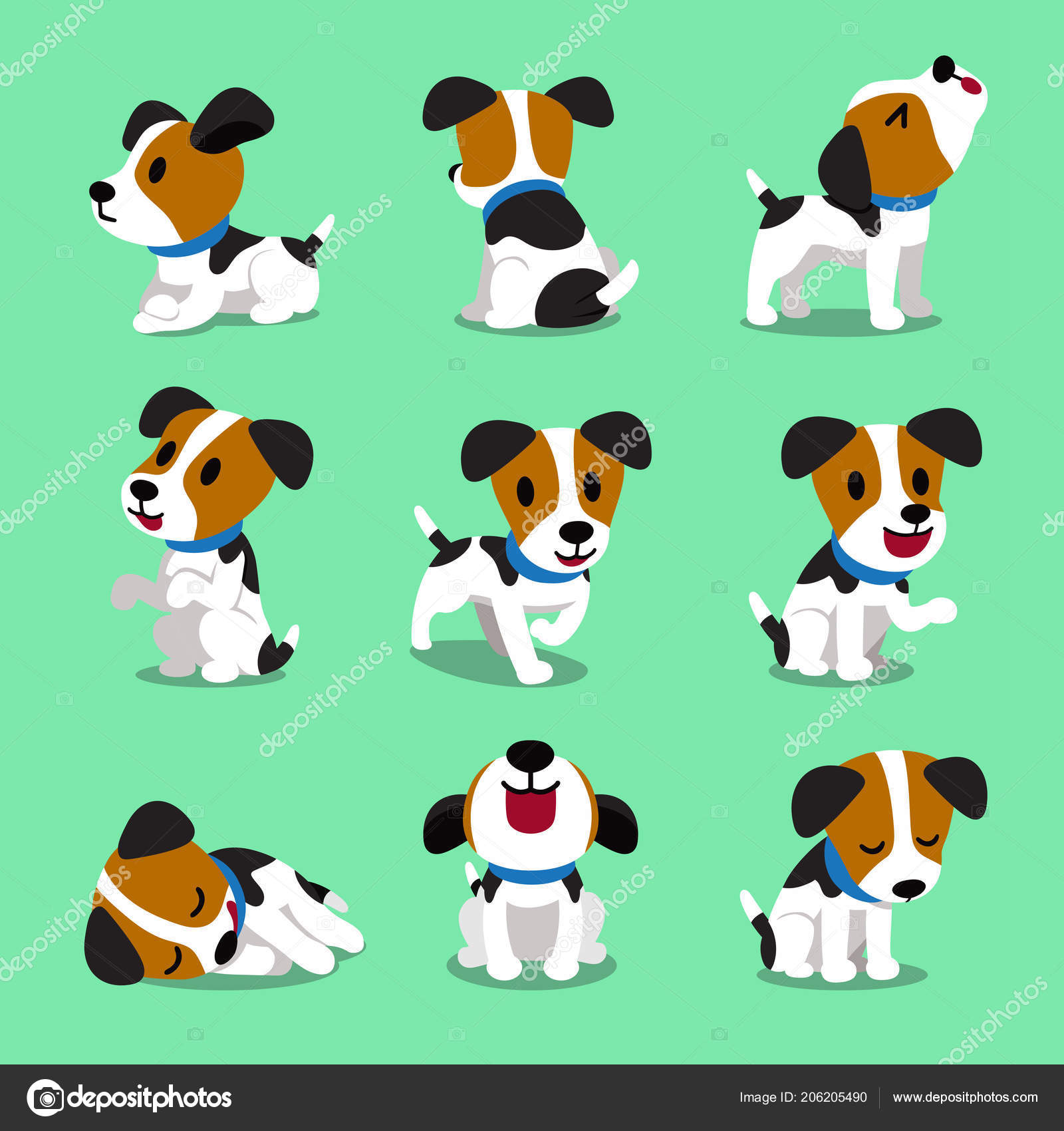 Cartoon Character Jack Russell Terrier Dog Set Design Stock Vector ...