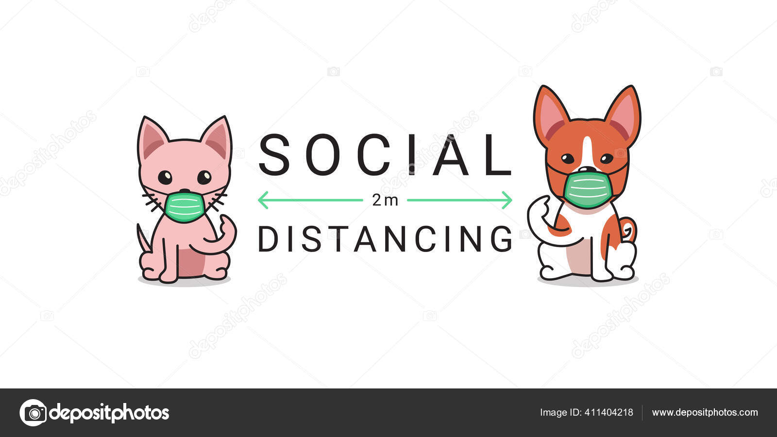 Covid Protection Concept Cartoon Cat Dog Wearing Protective Face Mask ...