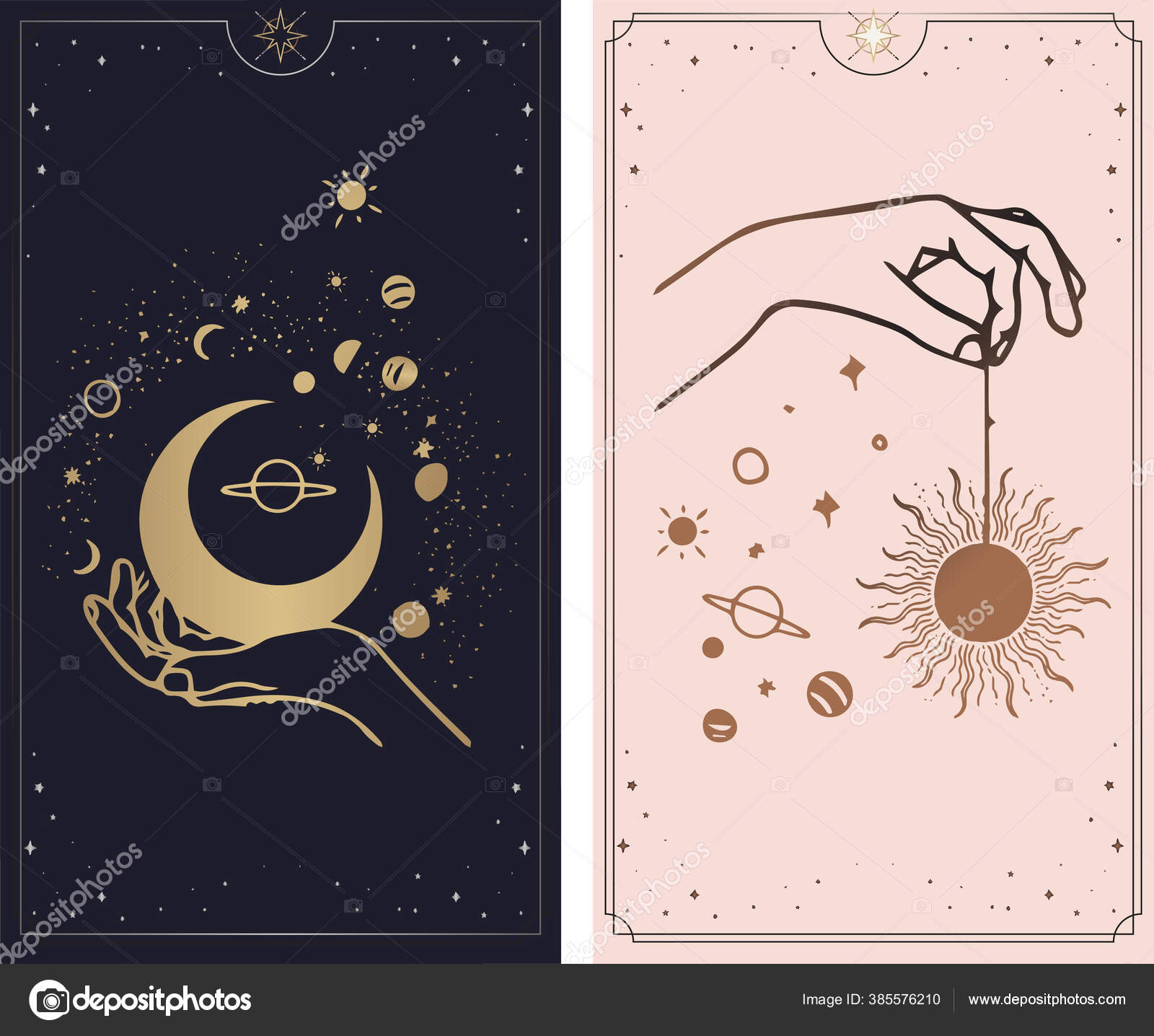 Cosmos Tarot Cards Created Hands God Hands Set Simple Flat Stock Vector ...