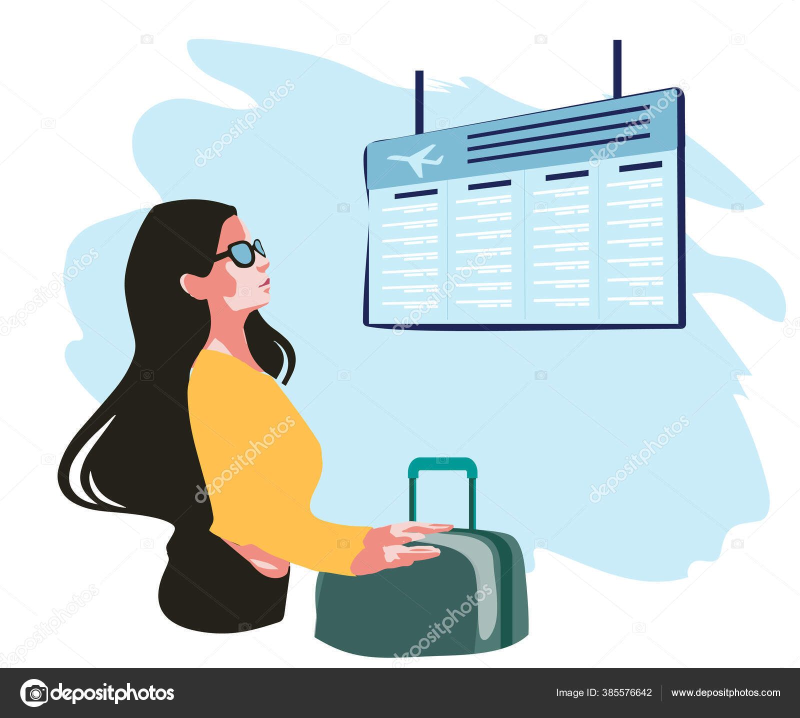 Vector Cartoon Illustration Young Woman International Airport Looking ...