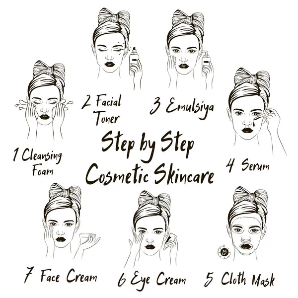 Step Step Facial Skin Care Pictures Examples Shown Girl Stock Vector by ...