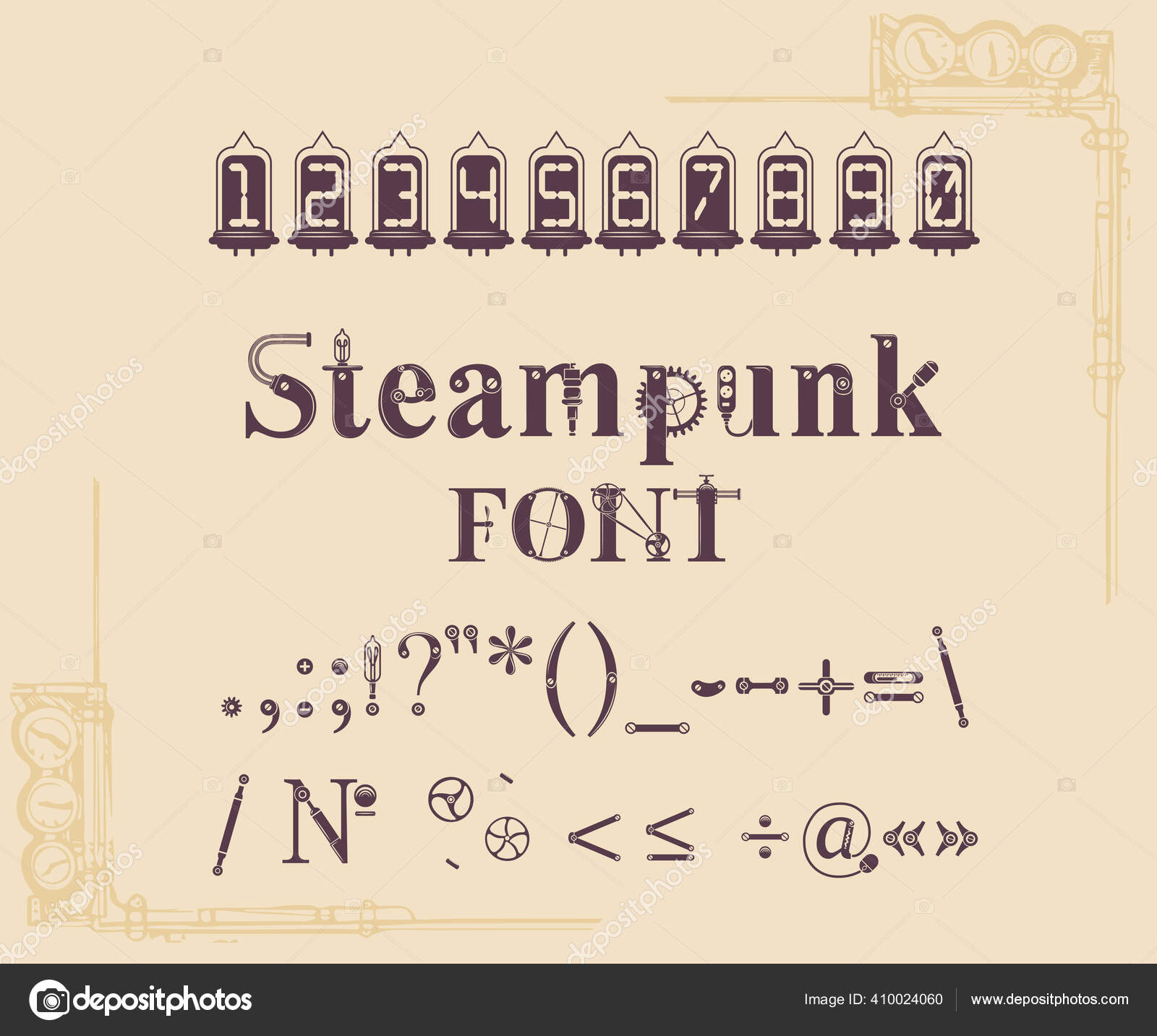 Steampunk Font Letras Mecânica Fonte Alfabeto Engrenagens Peças ...