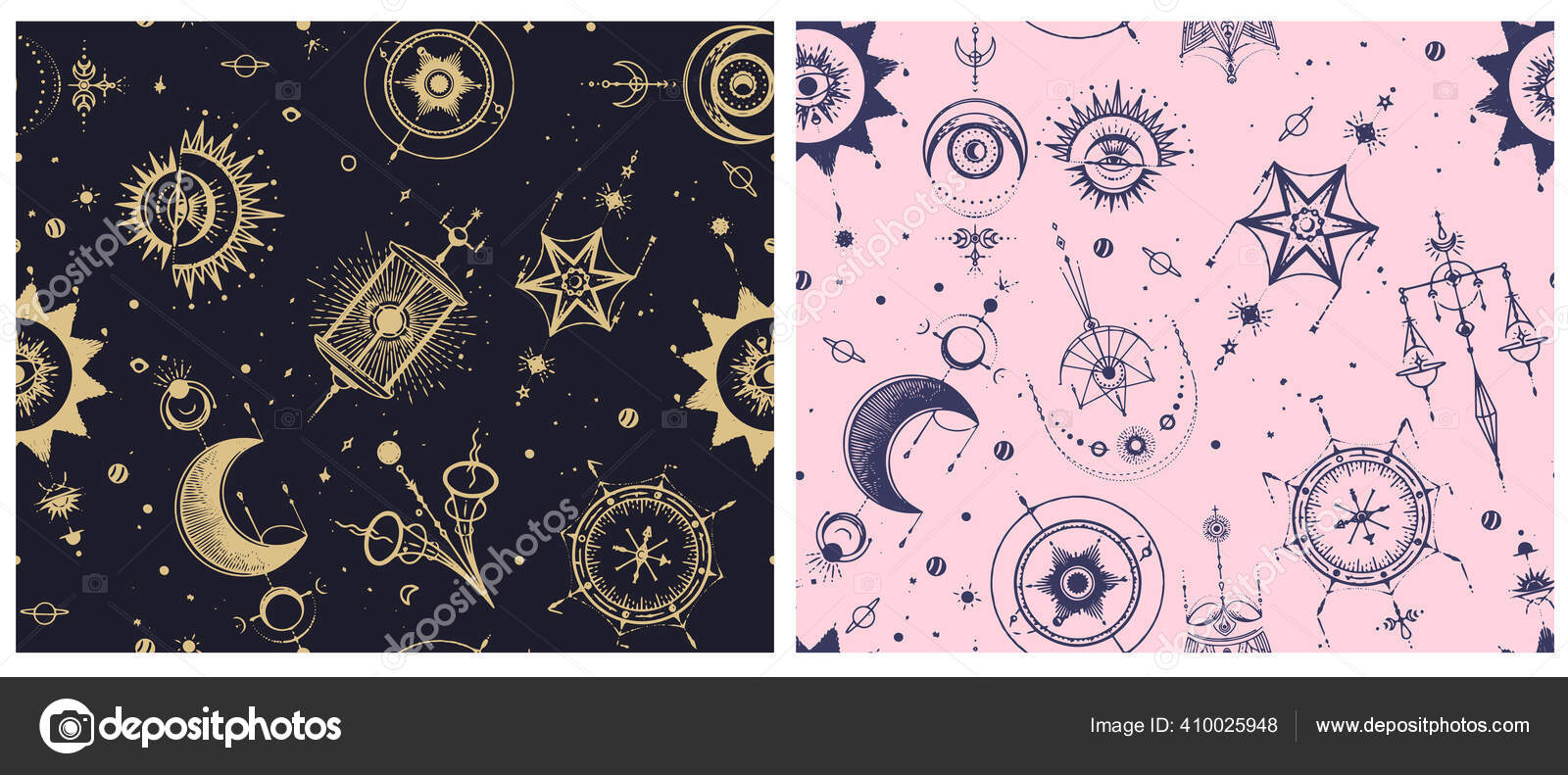 Set Mystic Magic Background Medieval Manuscript Inspired Seamless ...