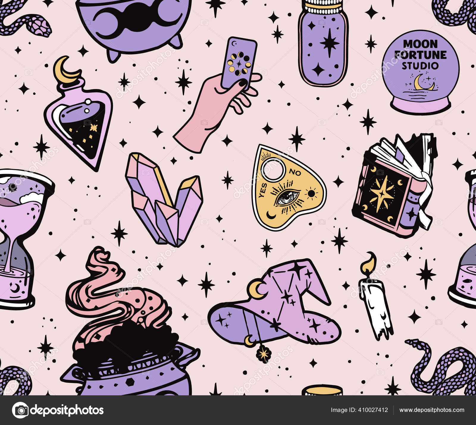 Vector Magic Witch Seamless Pattern Witchcraft Background Esoteric Boho ...